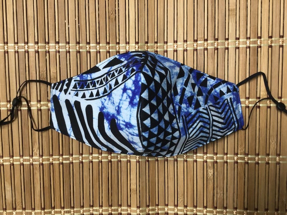 Navy Tapa Tribal Hawaiian Print Face Mask Reversible Triple | Etsy