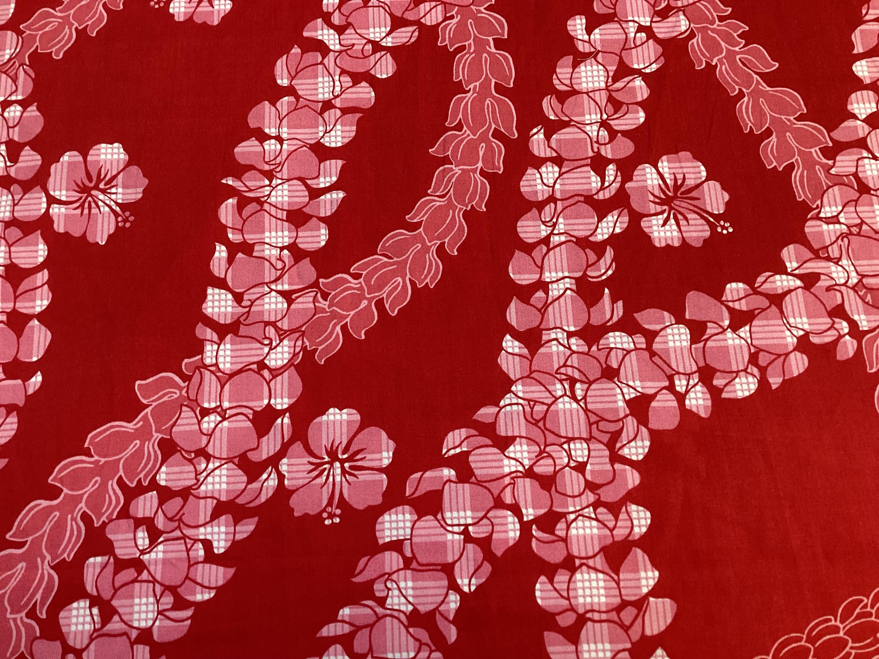 Red Palaka With Tropical Leis Hawaiian Print Fabric 100% Cotton Sold by ...