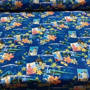 Hawaiian Classic Postcard Design in Blue Background Hawaiian Print ...