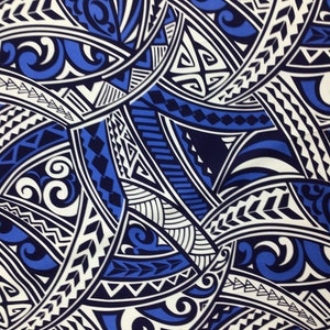 Blue Tribal Hawaiian Print Cotton Fabric Sold by the Yard (yardage ...