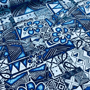 Poly Cotton Tapa Design Hawaiian Print Fabric in Blue Sold by the Yard ...