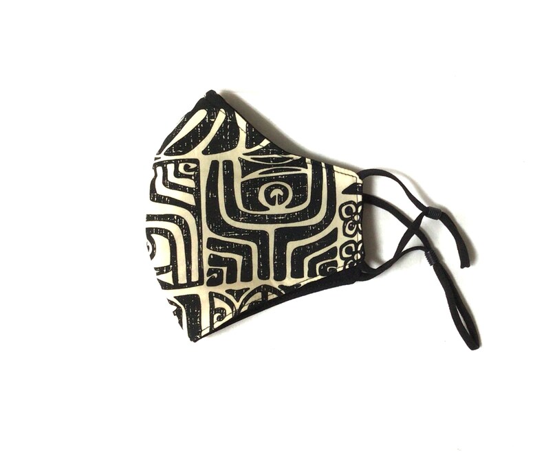 Black / Creme Tapa Tribal Hawaiian Print Face Mask Triple - Etsy