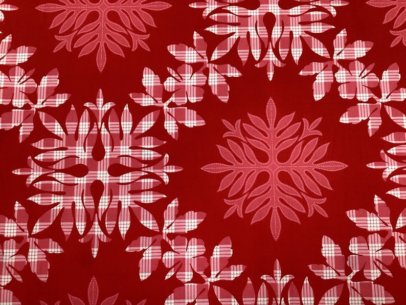 REMNANT! 45 Red Palaka Quilt Tropical Hawaiian Print Fabric in Poly ...