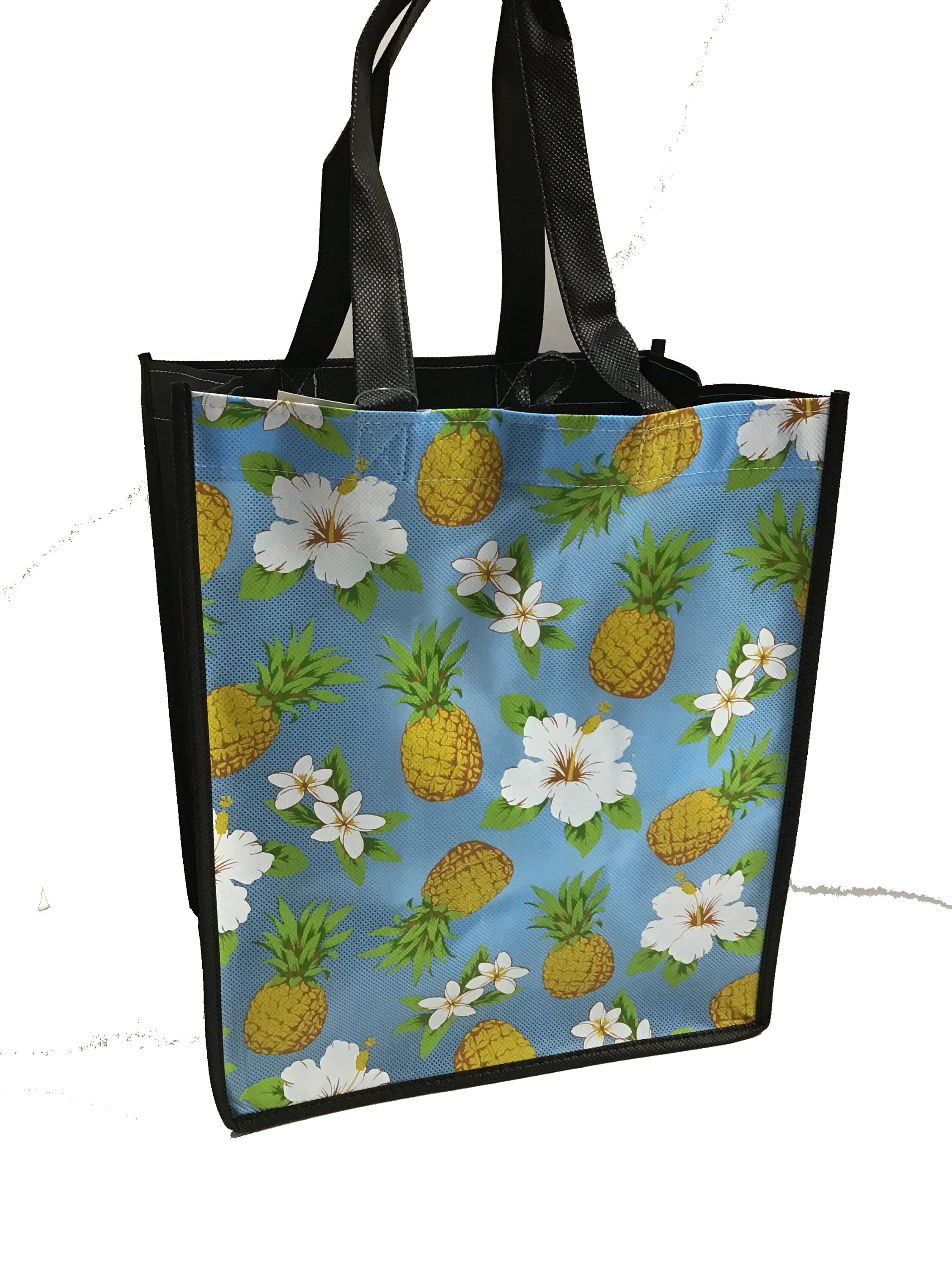 Large Hawaiian Print Shopping Bag Reusable Blue Tropical Pineapple - Etsy
