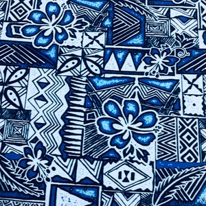Poly Cotton Tapa Design Hawaiian Print Fabric in Blue Sold by the Yard ...