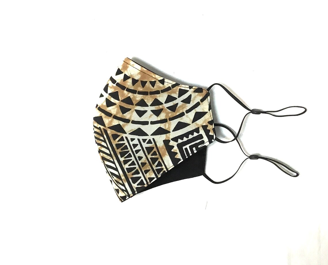 Brown Tapa Tribal Hawaiian Print Face Mask Reversible Triple - Etsy