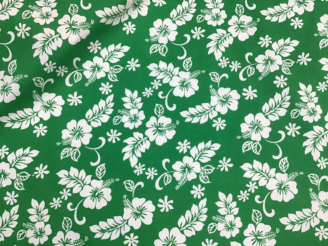 Green Classic Hawaiian Print Fabric 100% Cotton Sold by the Yard ...