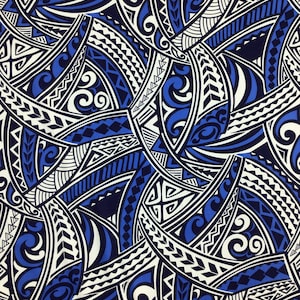 Blue Tribal Hawaiian Print Cotton Fabric Sold by the Yard (yardage ...