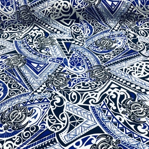 Blue and White Honu Turtles Tribal Poly Cotton Hawaiian Print Fabric ...