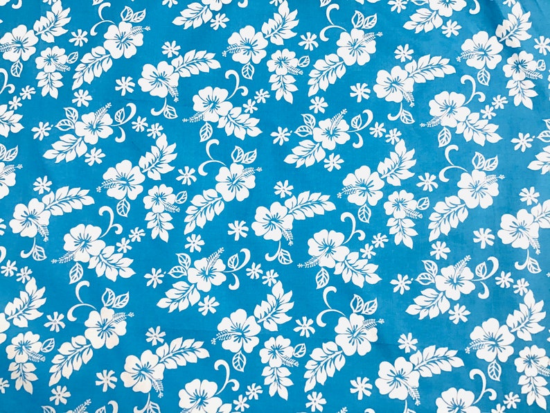 Turquoise Classic Hawaiian Print Fabric 100% Cotton Sold by - Etsy