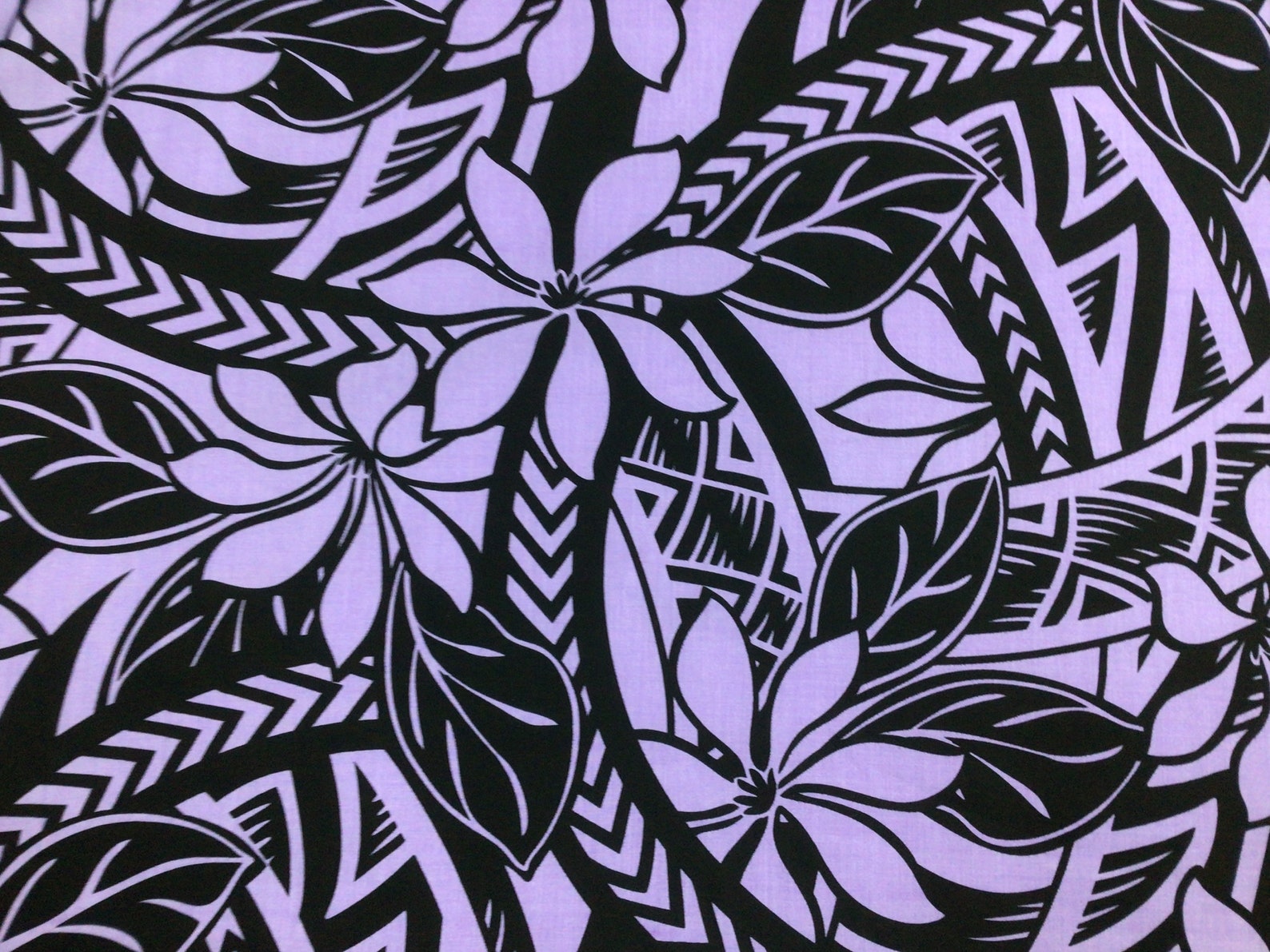 Lavender Tribal With Tiare Flowers Hawaiian Print in Poly-cotton ...