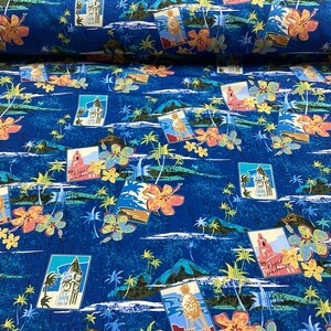 Hawaiian Classic Postcard Design in Blue Background Hawaiian Print ...