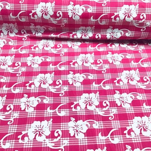 Tropical Flora Pink Palaka Hawaiian Print in Poly-cotton (yardage ...