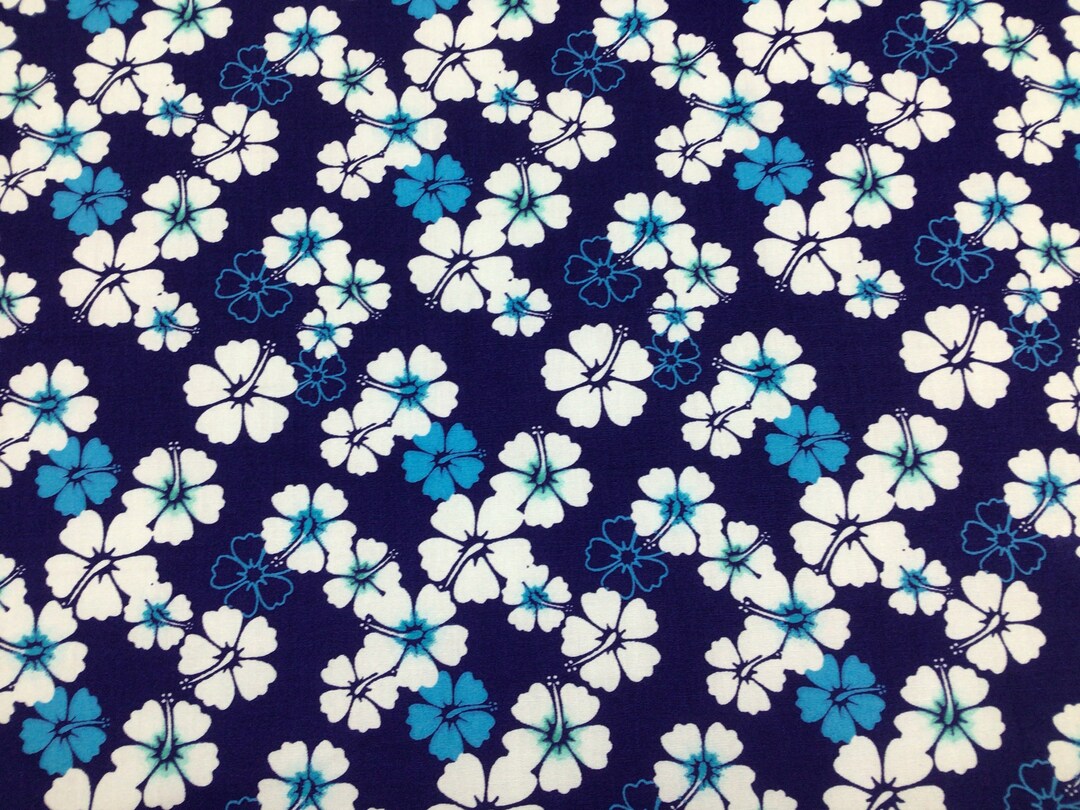 Blue Mini Hibiscus Hawaiian Print in 100% Cotton Fabric Sold by the ...
