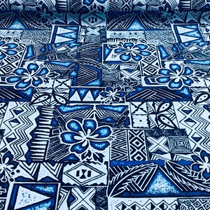 Poly Cotton Tapa Design Hawaiian Print Fabric in Blue Sold by the Yard ...