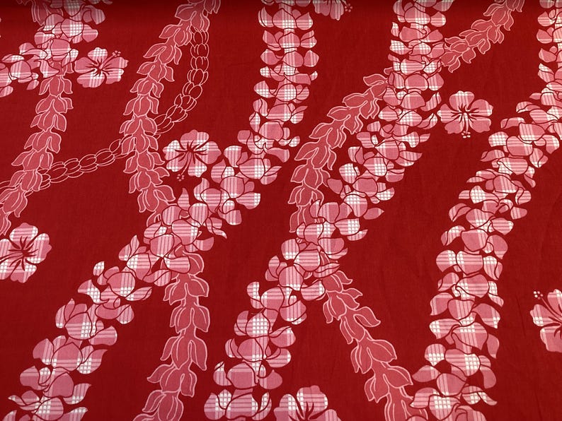 Red Palaka With Tropical Leis Hawaiian Print Fabric 100% Cotton Sold by ...