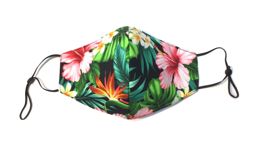 Black Tropical Hawaiian Print Face Mask Triple Lined Reversible - Etsy