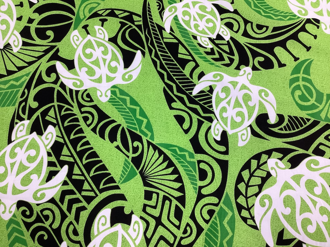 Green Tribal With Honu (turtle) Hawaiian Print Poly Cotton Fabric Sold ...