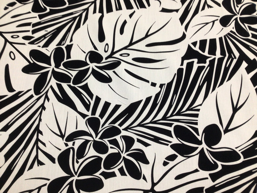 Black & Beige Tropical Hawaiian Print in 100% Cotton (yardage Available ...