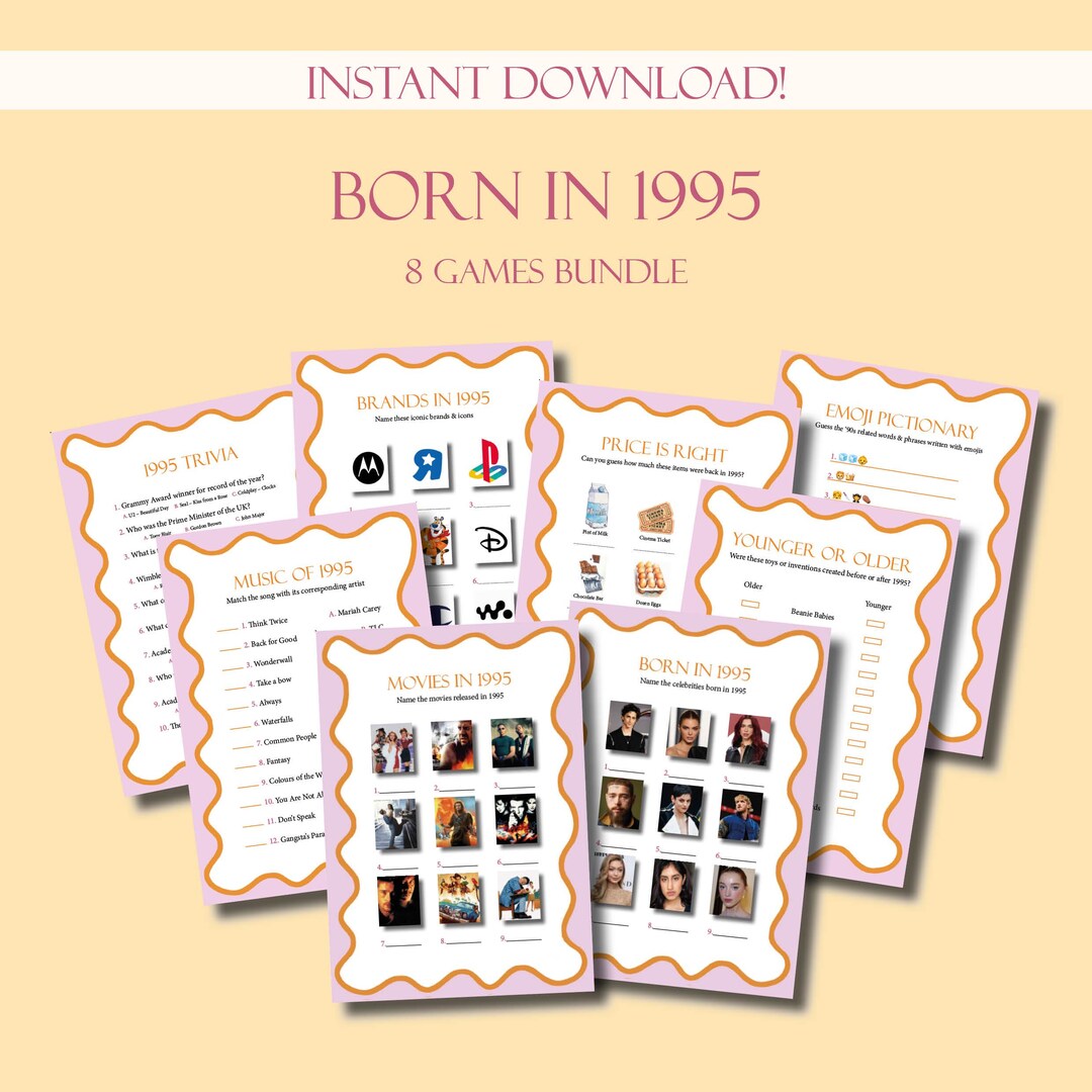 1995 Trivia Printable 30th Birthday Party Quiz Game Back to the 90s ...