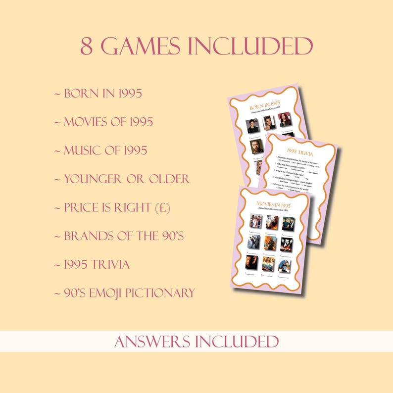 1995 Trivia Printable 30th Birthday Party Quiz Game Back to the 90s ...