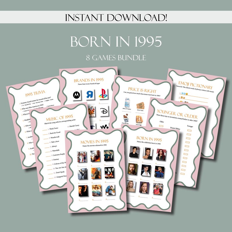 1995 Trivia Printable 30th Birthday Party Quiz Game Back to the 90s ...