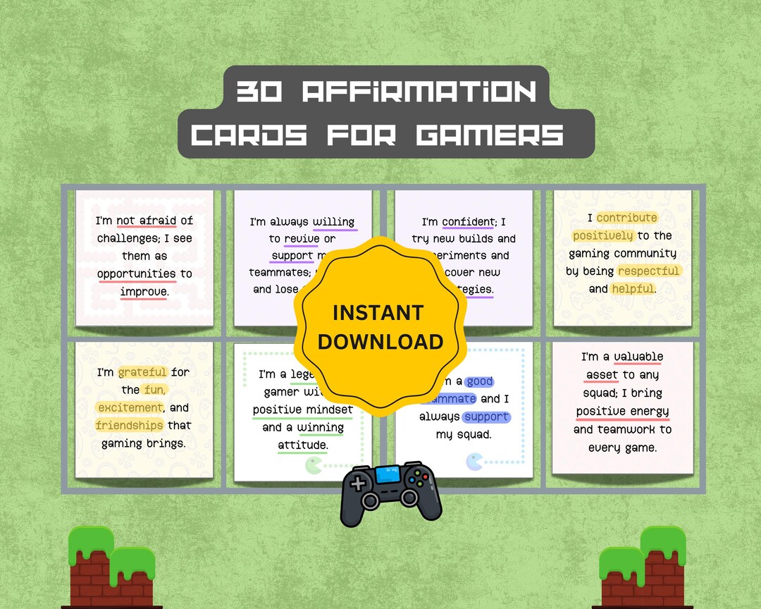 30 Gamer Affirmation Cards | Printable Gamer Affirmation Cards ...