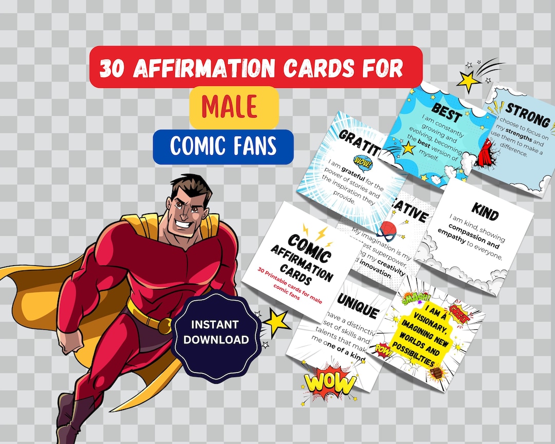 30 Affirmation Cards for Male Comic Fans | Affirmation Printable Cards ...