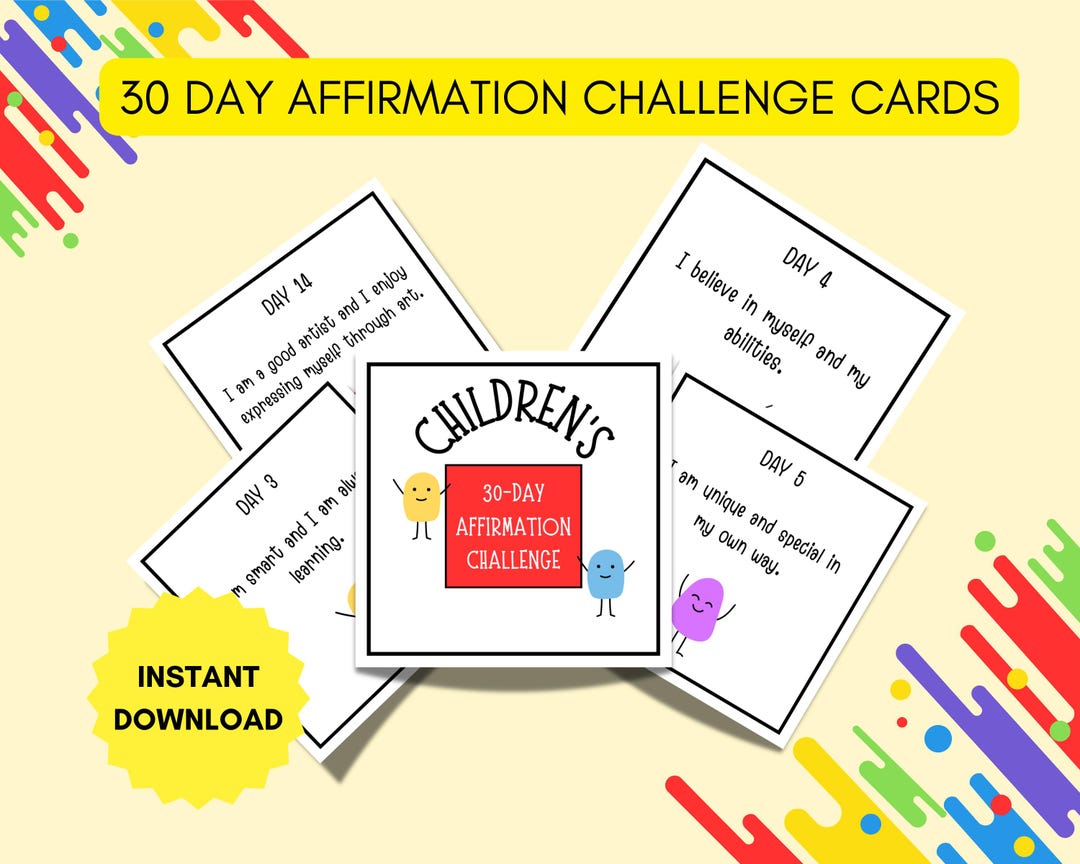 30 Day Affirmation Challenge Cards for Children | Kids Printable ...
