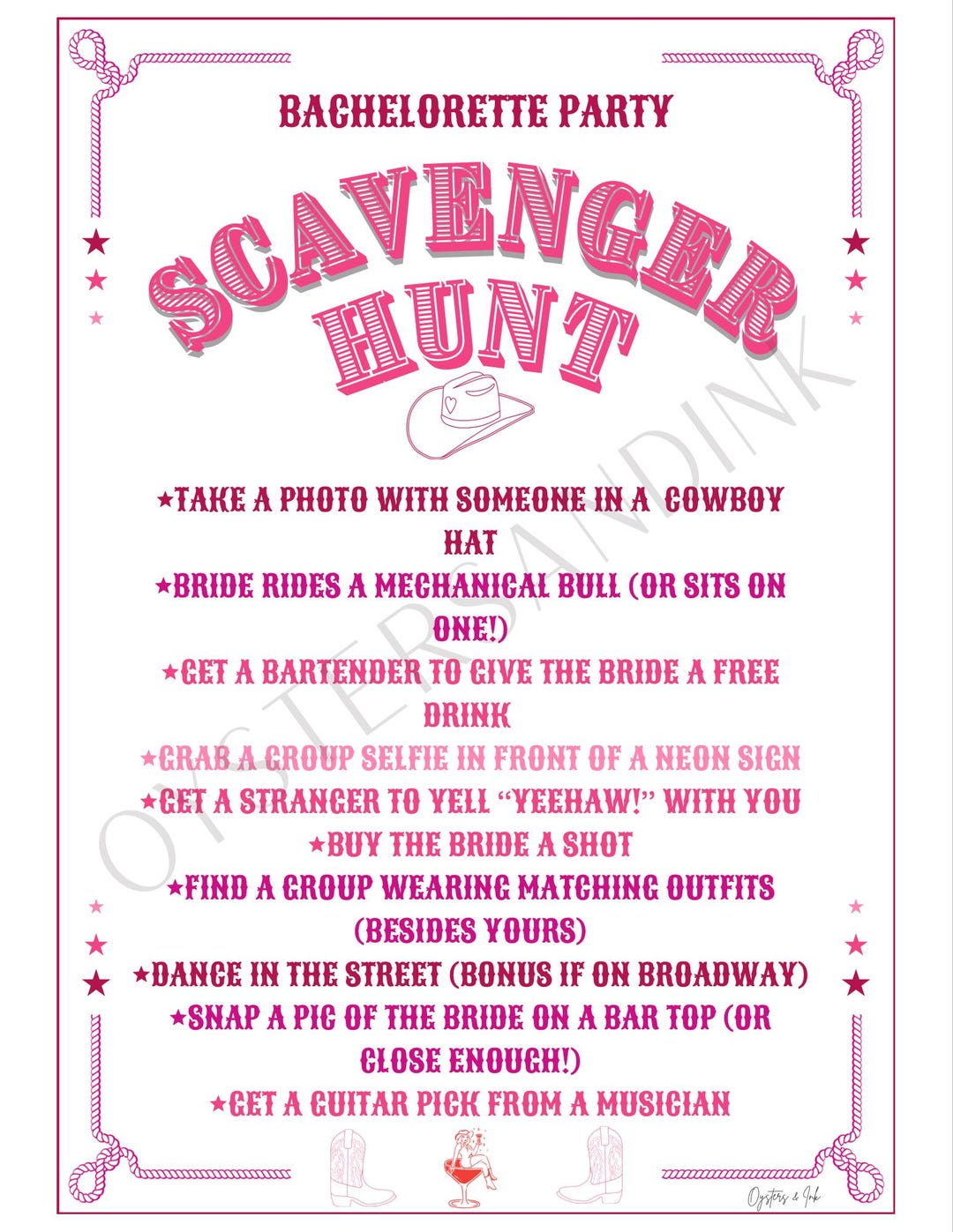 Editable Nashville Bachelorette Scavenger Hunt | Country Bach Party ...
