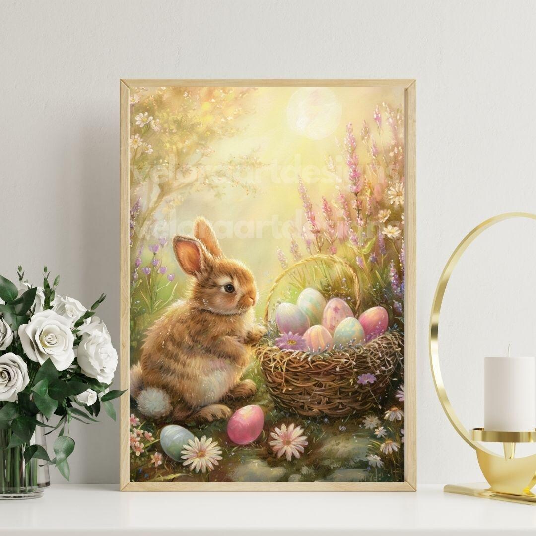 Easter Bunny Wall Art Printable | Spring Rabbit With Easter Eggs ...