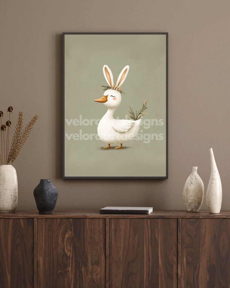 Cute Bunny Hat Goose Wall Art Printable, Easter Spring Nursery Decor ...