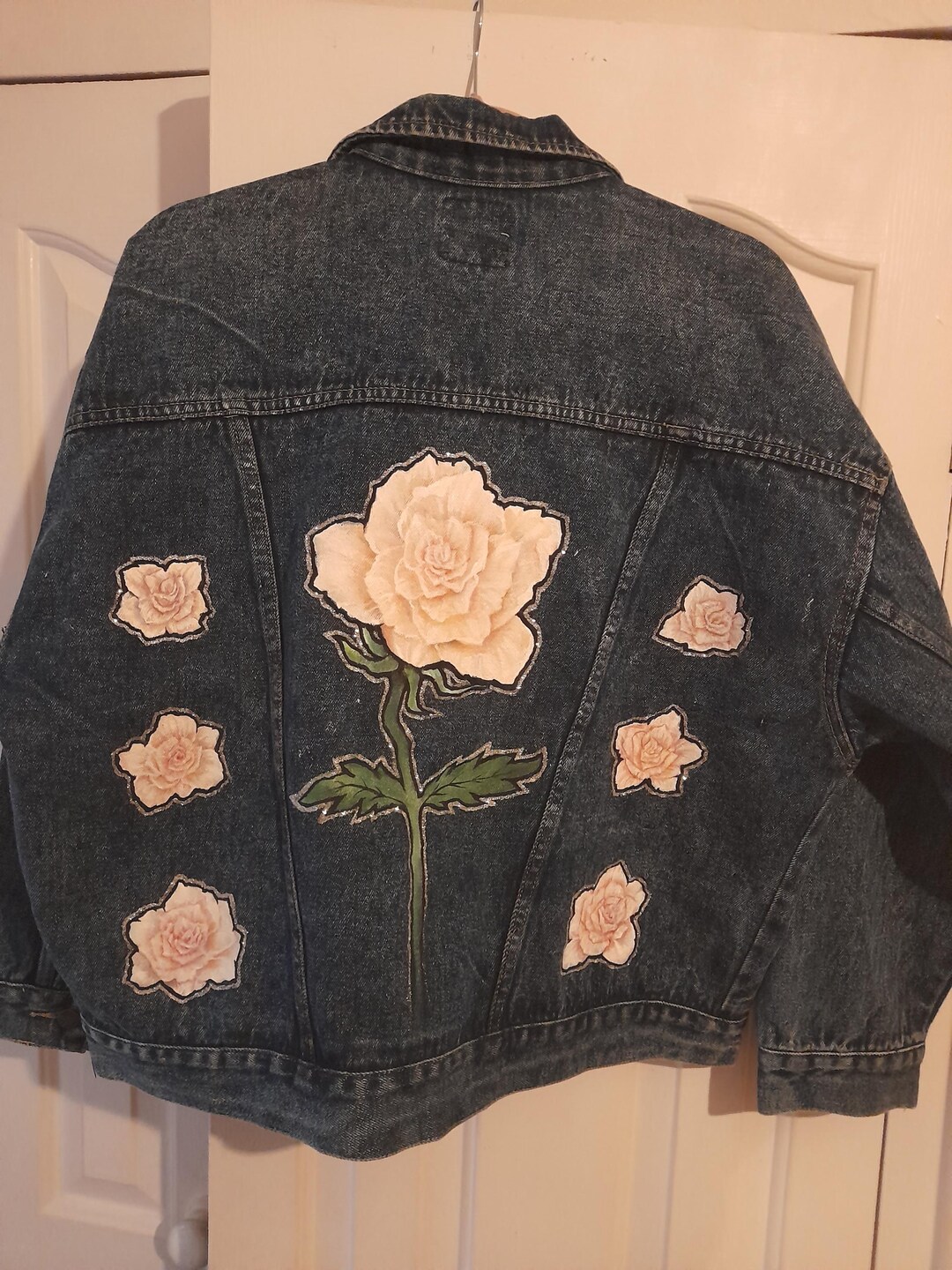 Pink Roses Custom Jacket | Unique Handpainted Design| UK S/M - Etsy