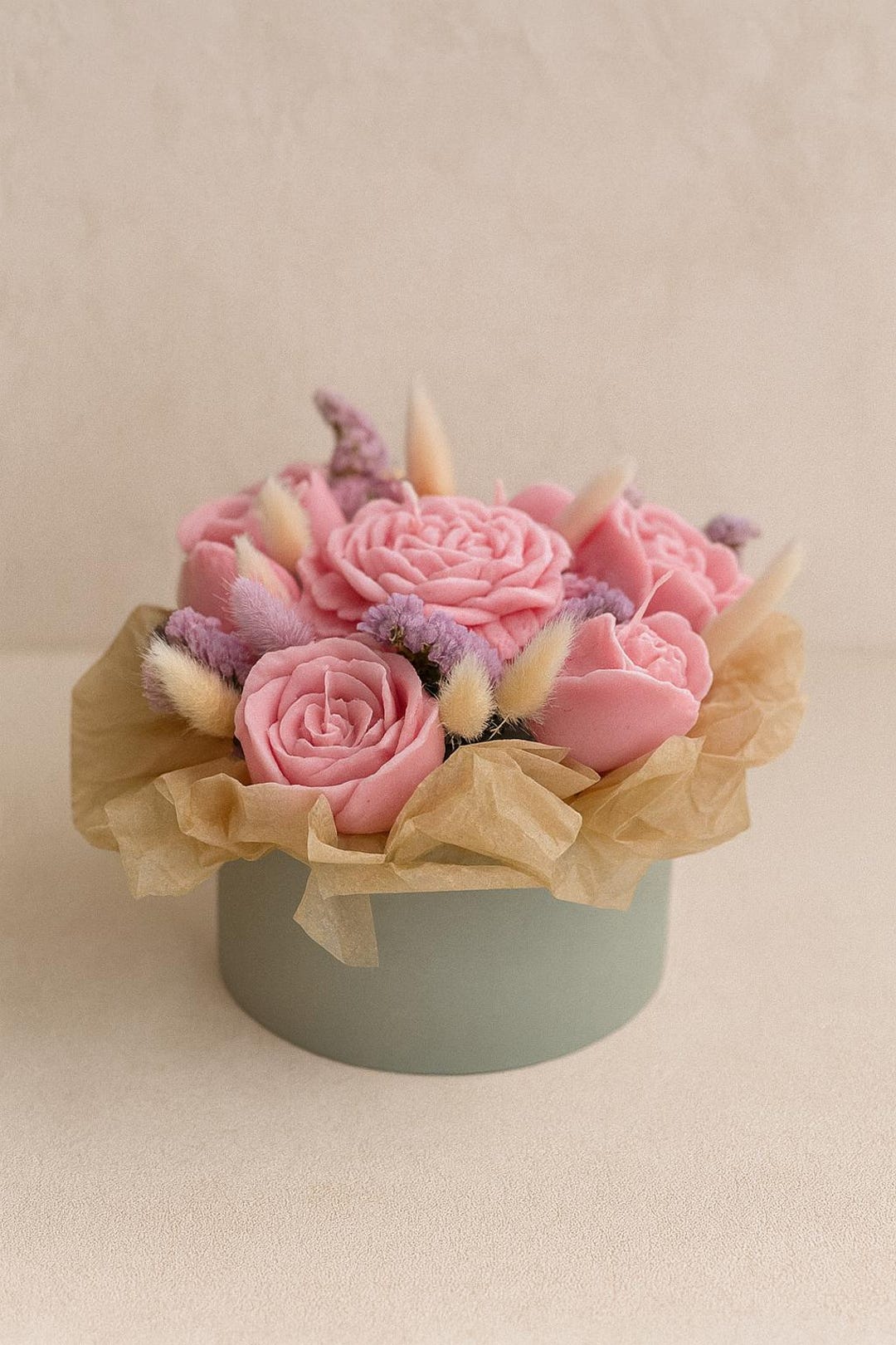 Pink Rose Candle Bouquet: Handmade Soy Wax Flower Arrangement - Etsy