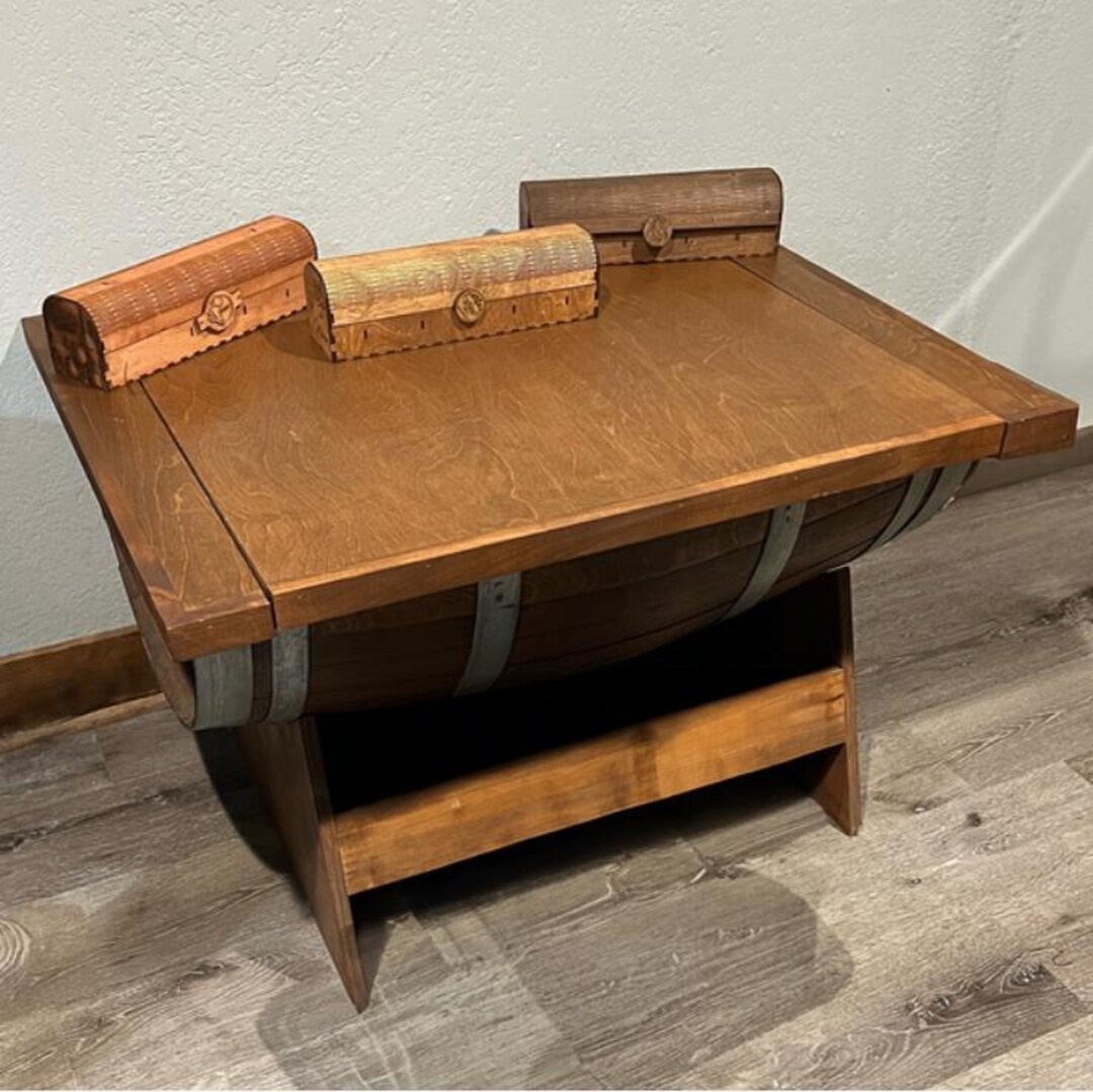 Rustic Red Oak Wine Barrel Coffee Table – Handmade Half-barrel Table ...