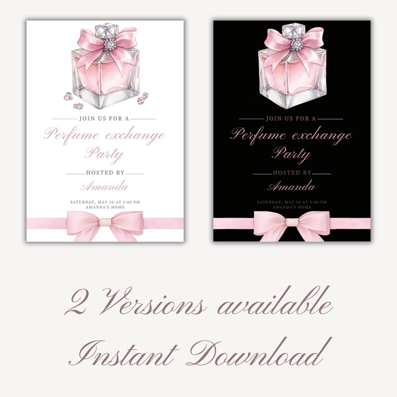 Perfume Exchange Invitation, Pink Roses & Ribbon, Printable Party ...