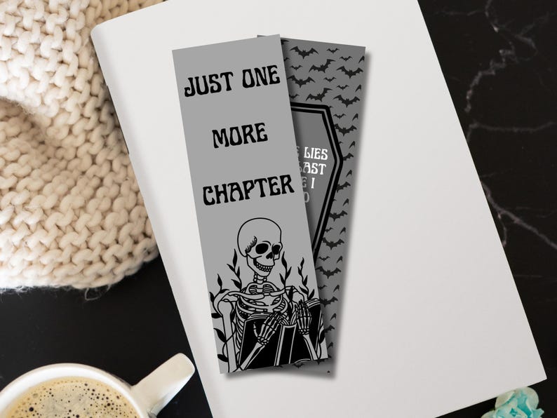 Spooky Halloween Bookmark Bundle: Gothic Skeleton, Bat & Coffin Designs ...