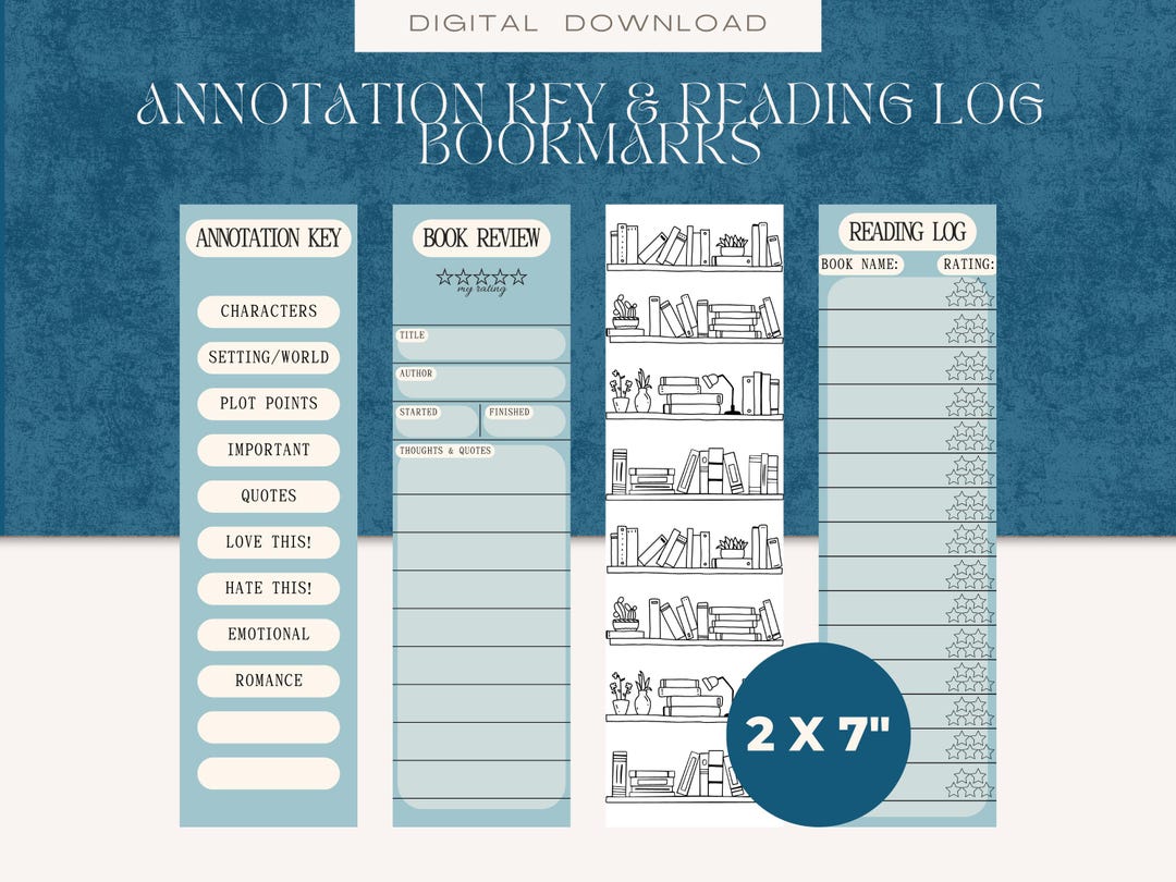 Printable Reading Bookmarks: Annotation Key, Reading Log, Book Review ...