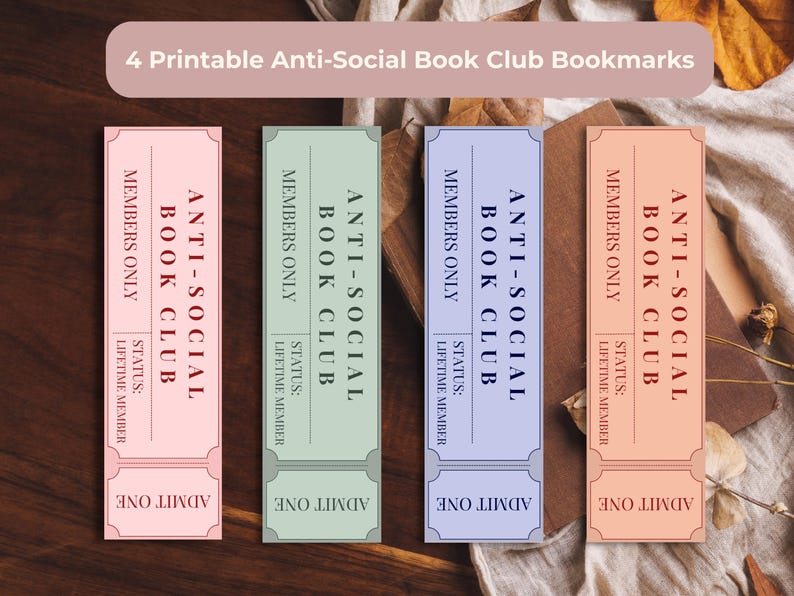 Printable Anti-social Book Club Bookmarks | Cute Movie Ticket Bookmark ...