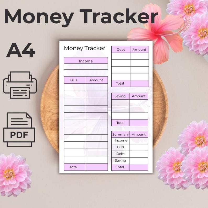 Money Tracker Printable | Budget, Income & Expense Tracker | A4/letter ...