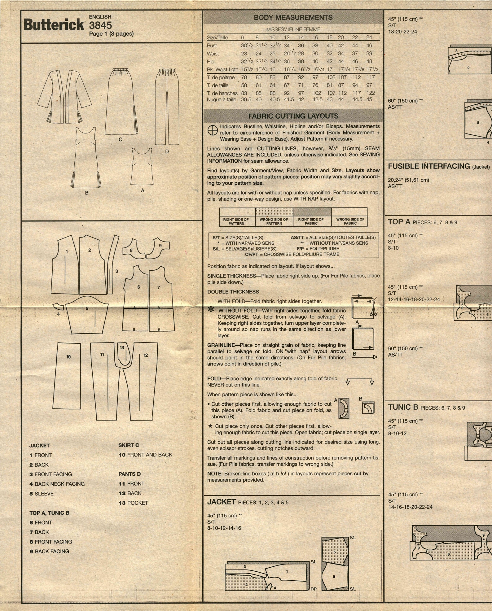 Butterick 3845 Very Easy Sewing Pattern Size 8-10-12 - Etsy
