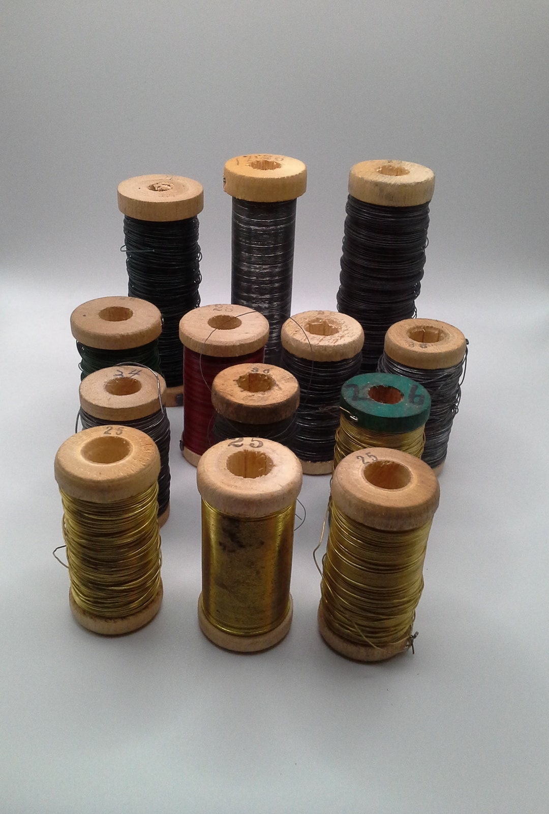 Vintage Beading and Floral Wire - 13 Wooden Spools - Etsy