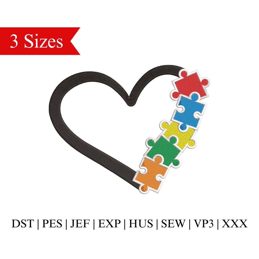 Autism Embroidery Design, Heart Embroidery Design File, Mental Health ...