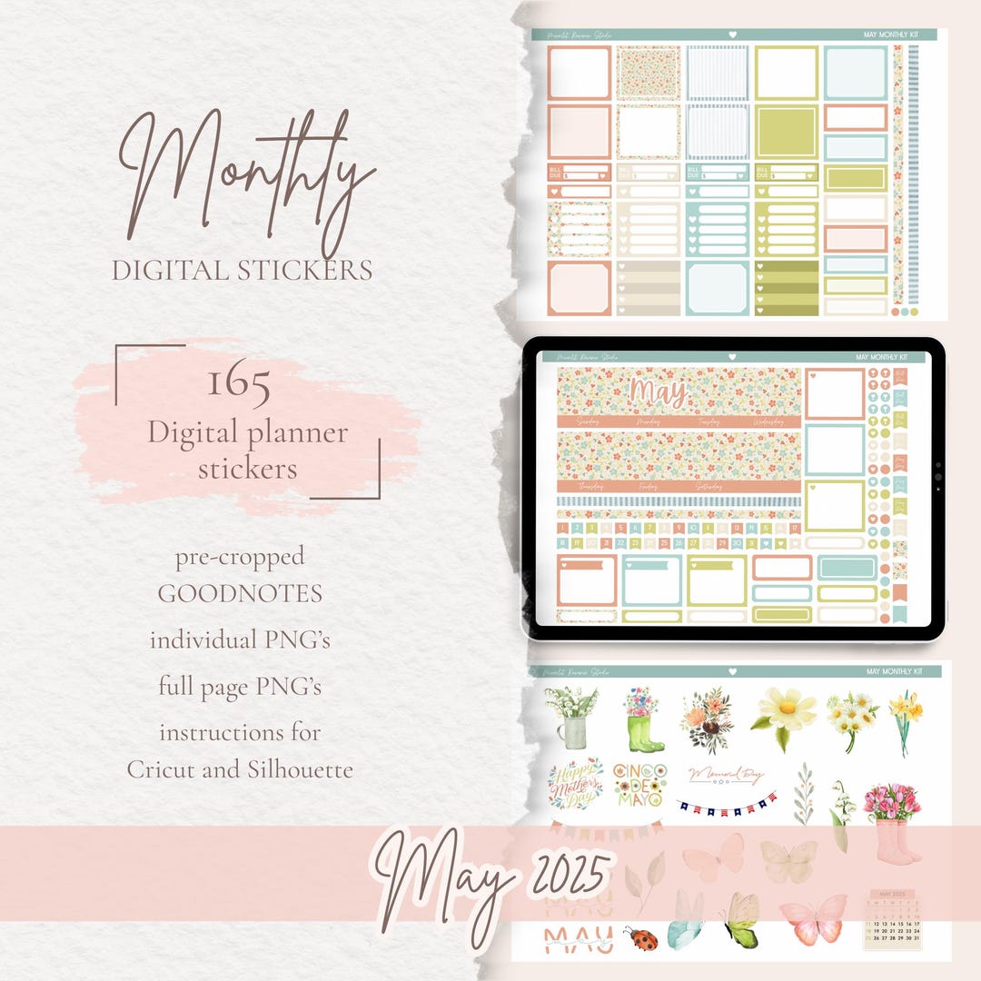 Goodnotes Digital Stickers, May 2025 Planner Stickers Precropped ...