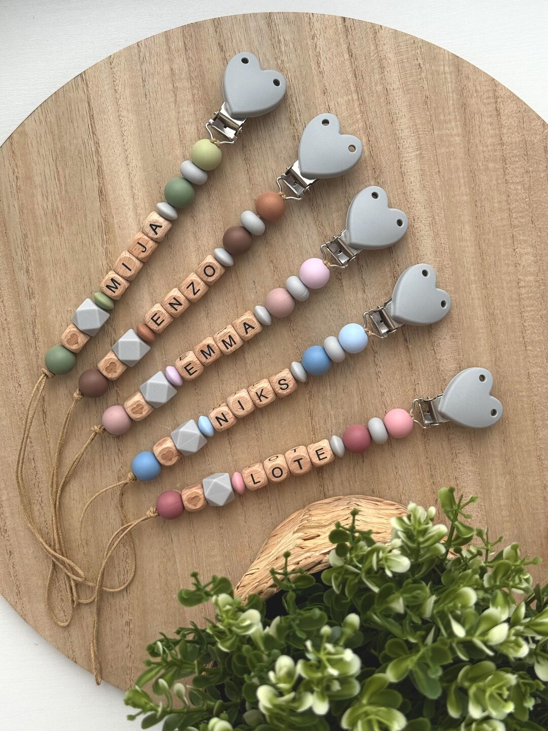 Personalized Pacifier Clip With Name | Heart Clip | Wooden & Silicone ...