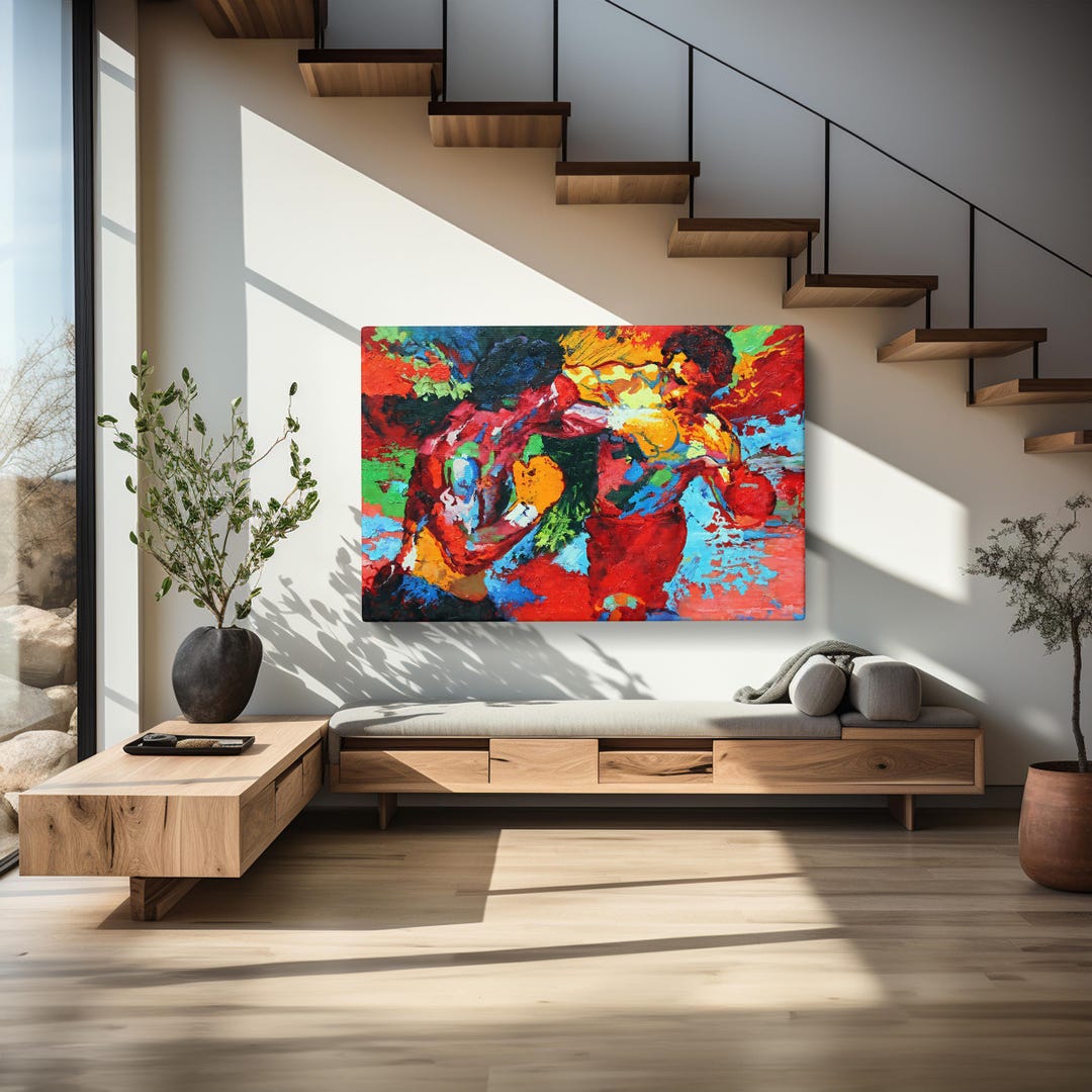 Rocky Balboa and Apollo Creed Boxing Match, Leroy Neiman Art, Colorful ...