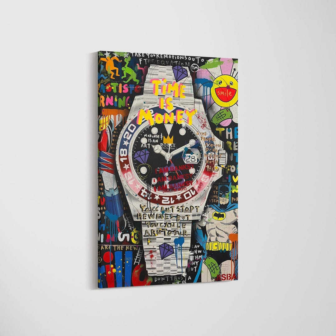 Banksy Style Time is Money Rolex Watch Money Pop Art Canvas, Banksy ...