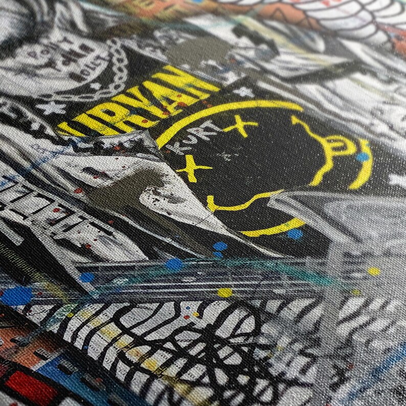 Banksy Style Kurt Cobain Graffiti Pop Art Canvas, Banksy Nirvana Pop ...