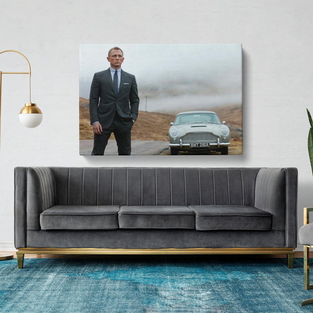 Daniel Craig Canvas, 007 James Bond Retro Art, Bond's Aston Martin ...