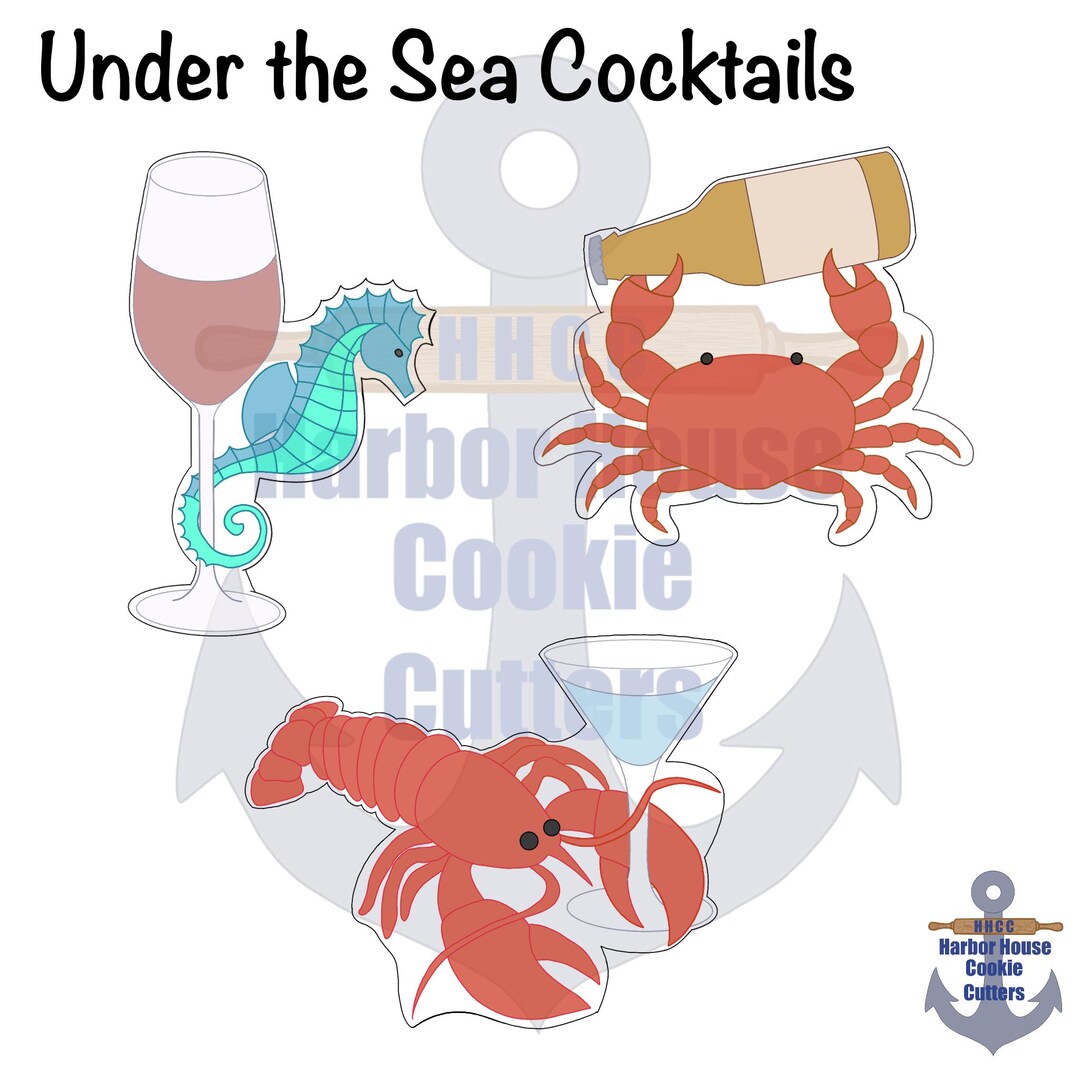 Under the Sea Cocktail Cookie Cutters: Seahorse Wine, Crab Beer ...